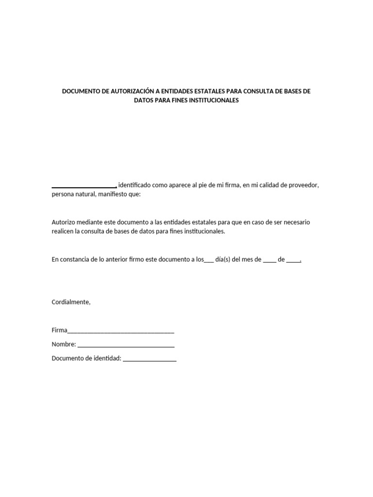 Documento de Autorización A Entidades Estatales para Consulta de Bases ...