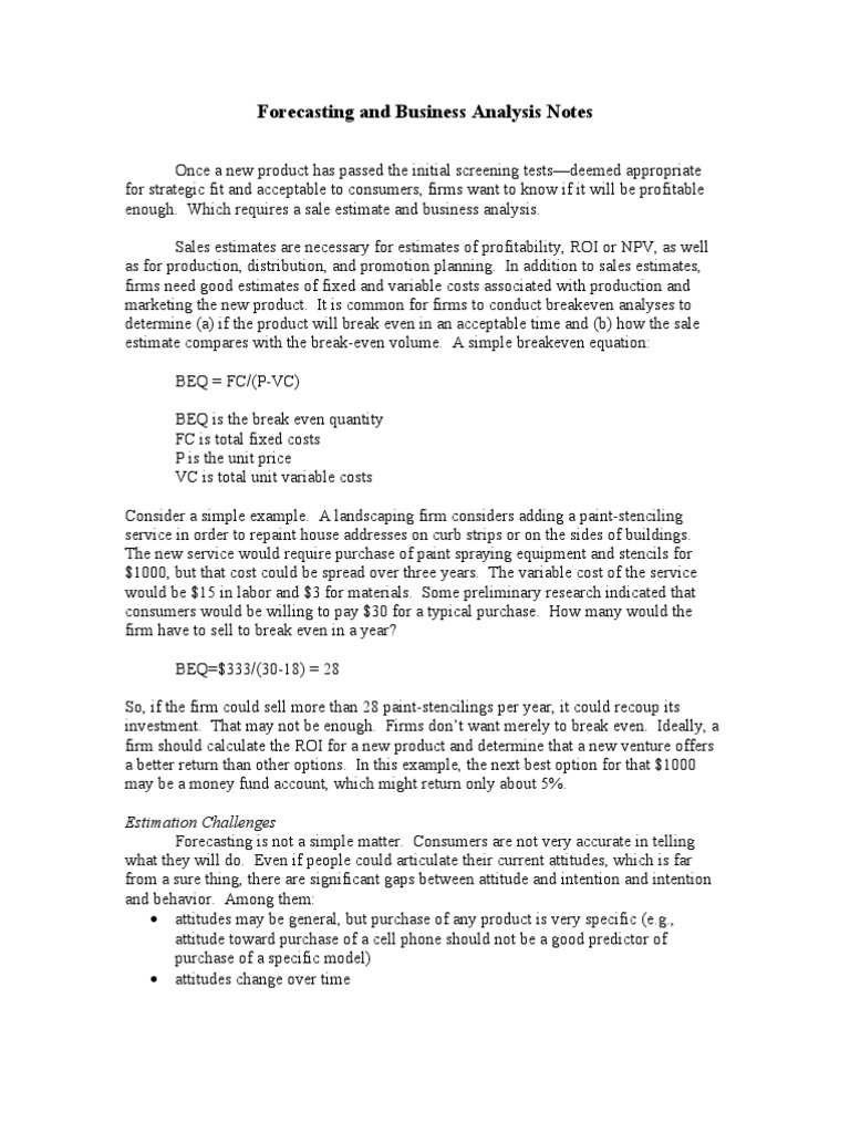 Forecasting and Business Analysis Notes | PDF | Business | Business ...