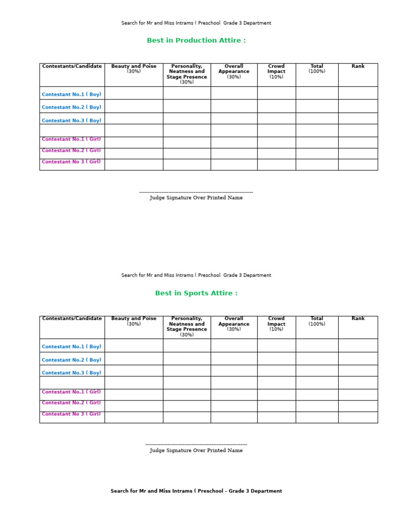 Search for Mr and Miss Intrams Criteria and Mechanics Preschool -Grade ...