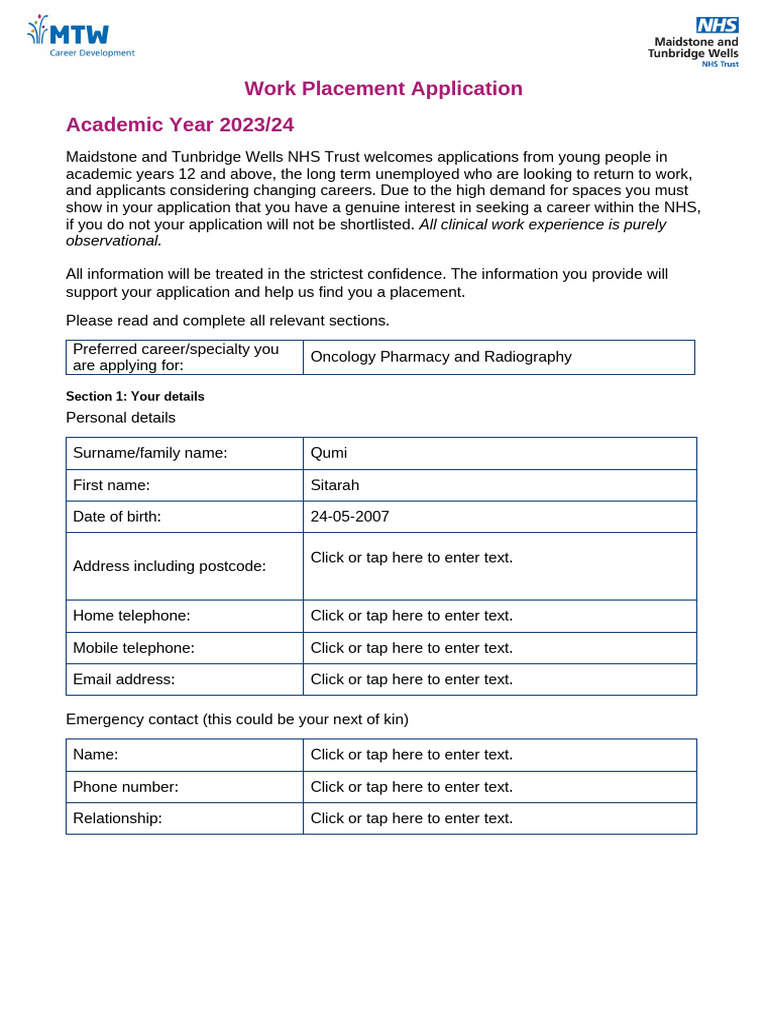 Work Experience Application Form 23 24 | PDF | Lesbian | Homosexuality