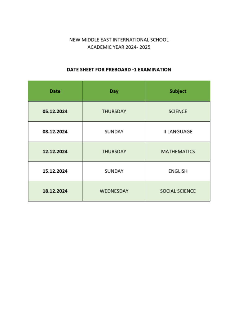 Preboard Exam Schedule 2024-2025 | PDF