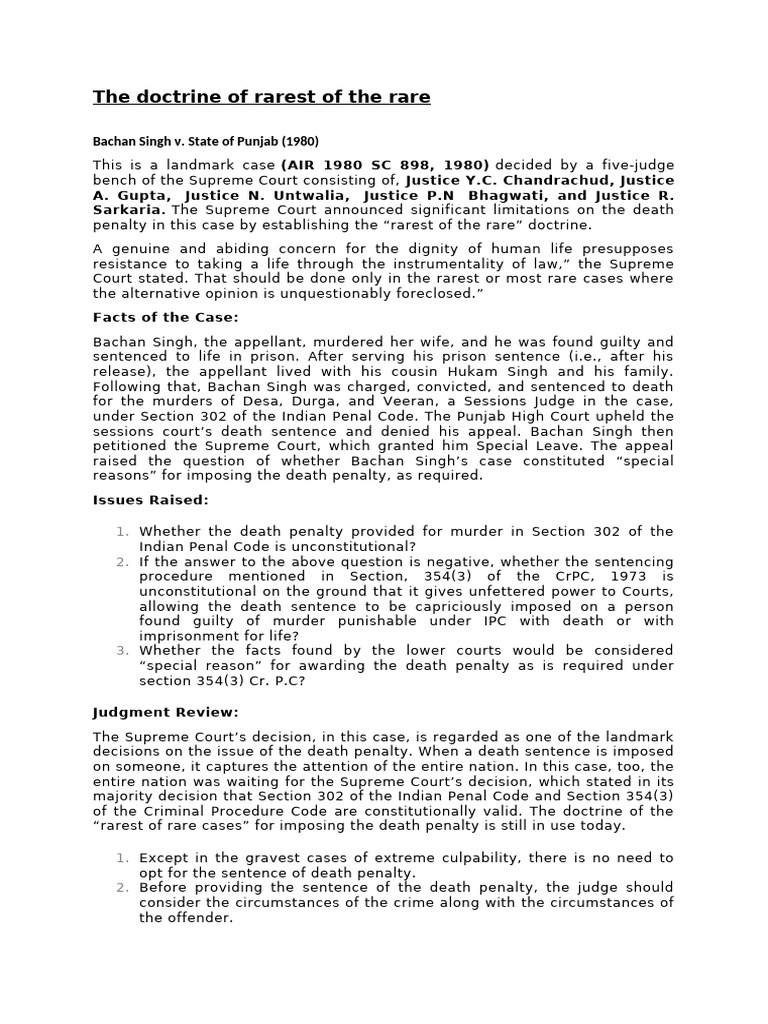 The Doctrine of Rarest of The Rare | PDF | Capital Punishment ...