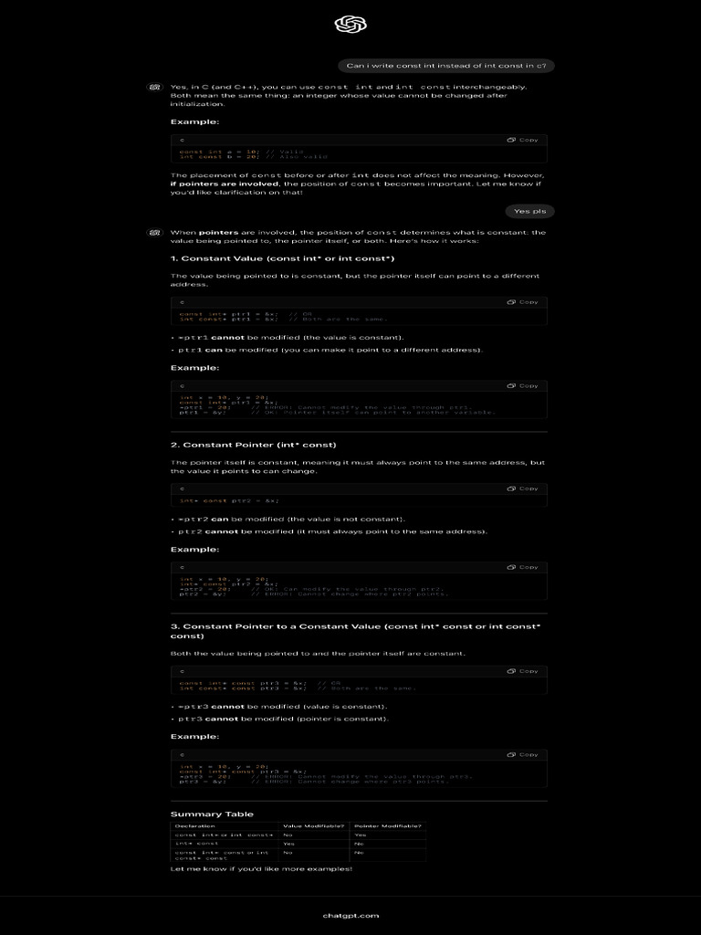 Const Int Vs Int Const | PDF
