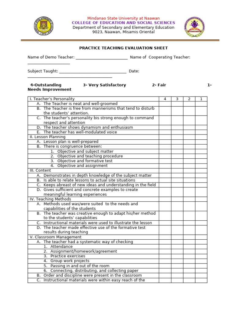 PRACTICE-TEACHING-EVALUATION-FORM | PDF | Teachers | Teaching Method