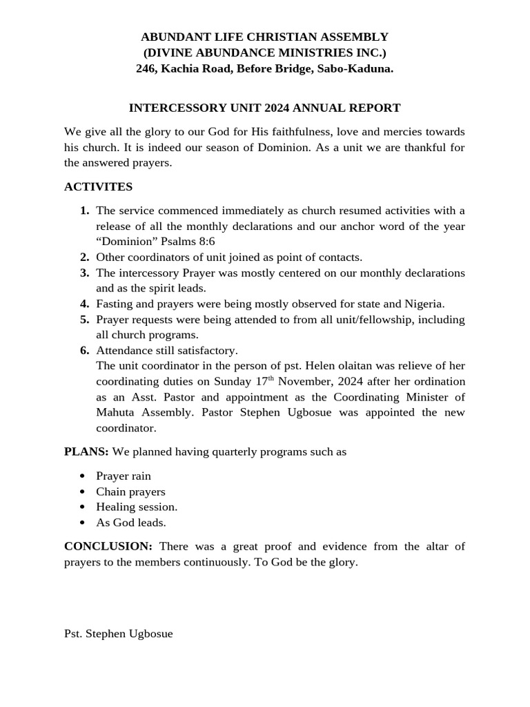 Intercessory Unit 2024 Annual Report | PDF