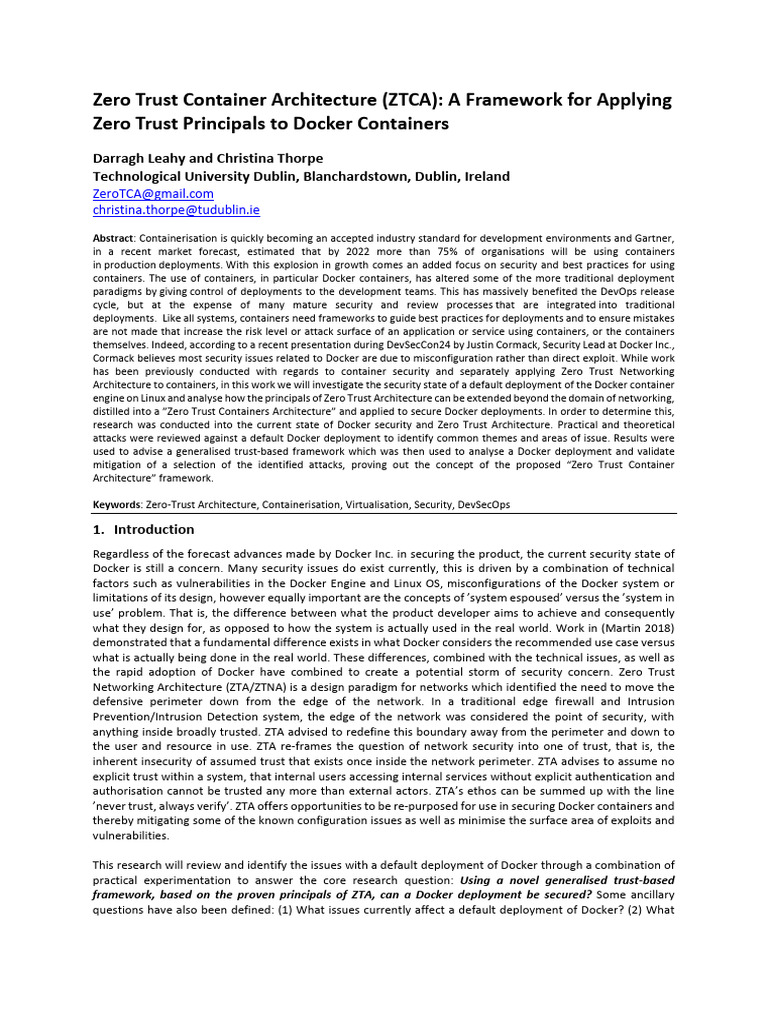 Zero Trust Container Architecture ZTCA A Framework | PDF | Virtual Machine | Cyberwarfare