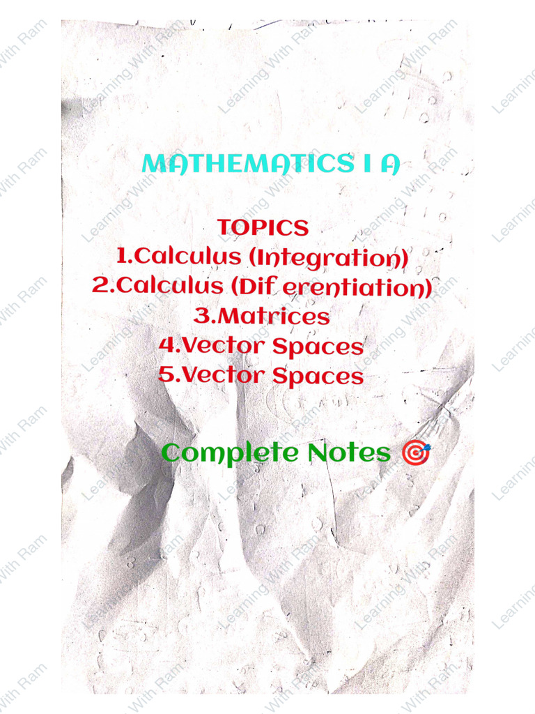 Mathematics Ia (1st Sem) Complete Notes ? | PDF