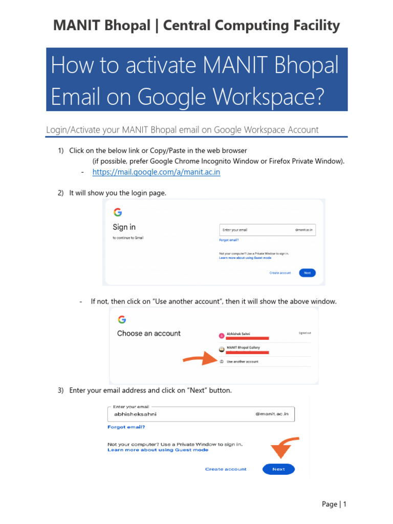 How_to_activate_MANIT_Bhopal_Email_on_Google_Workspace | PDF
