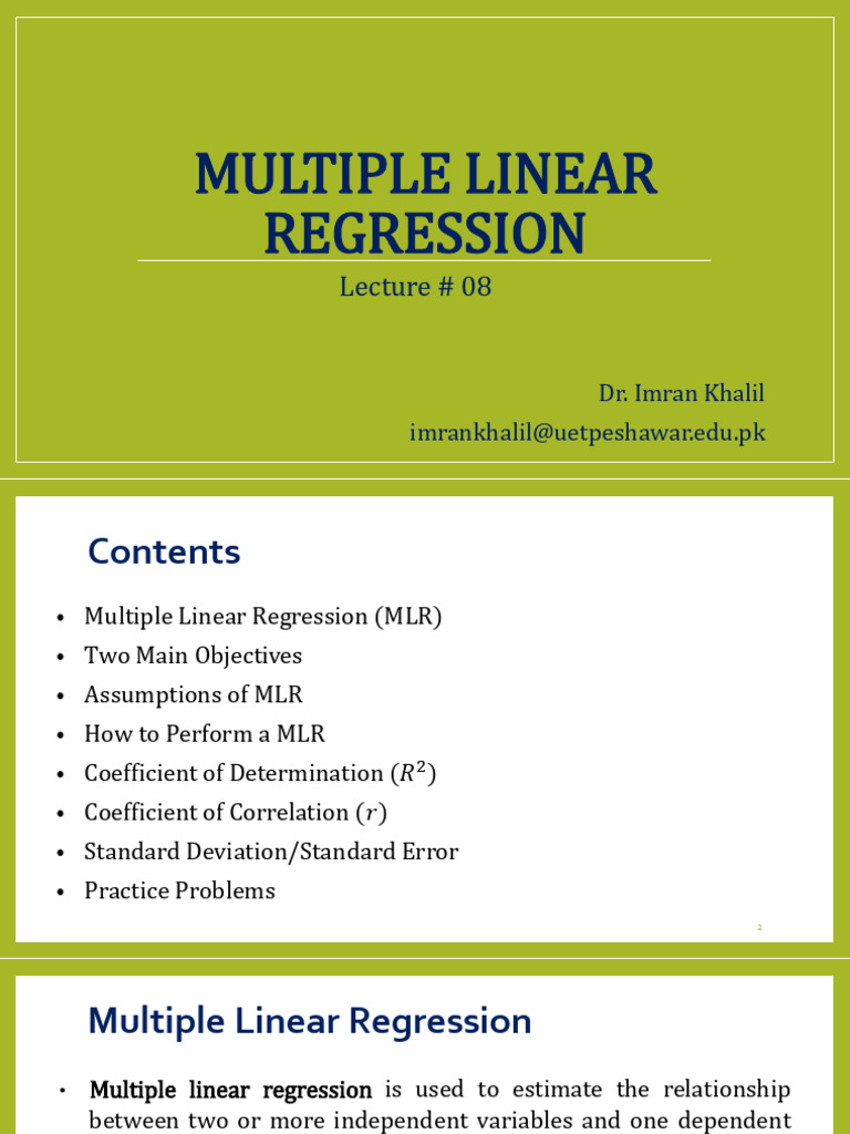 AS Lecture 07 (Multiple Linear Regression) | PDF | Standard Deviation | Errors And Residuals