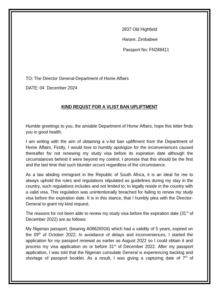 GOOD CAUSE LETTER AMMENEDED 2023 | PDF | Travel Visa | Passport