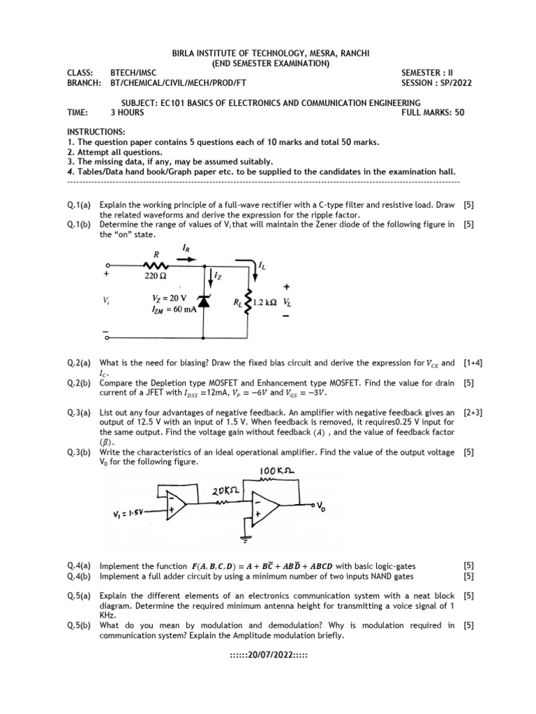 Ec101 Basics of Electronics and Communication Engineering (End - sp22 ...