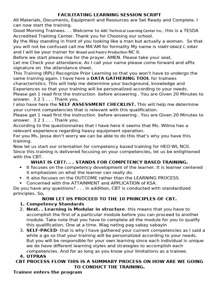 Facilitating Learning Script | PDF | Learning | Behavior Modification