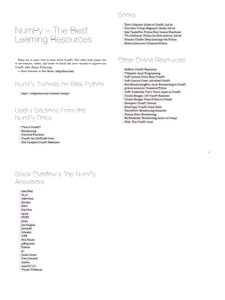 Numpy Learning Resources | PDF | Computer Programming