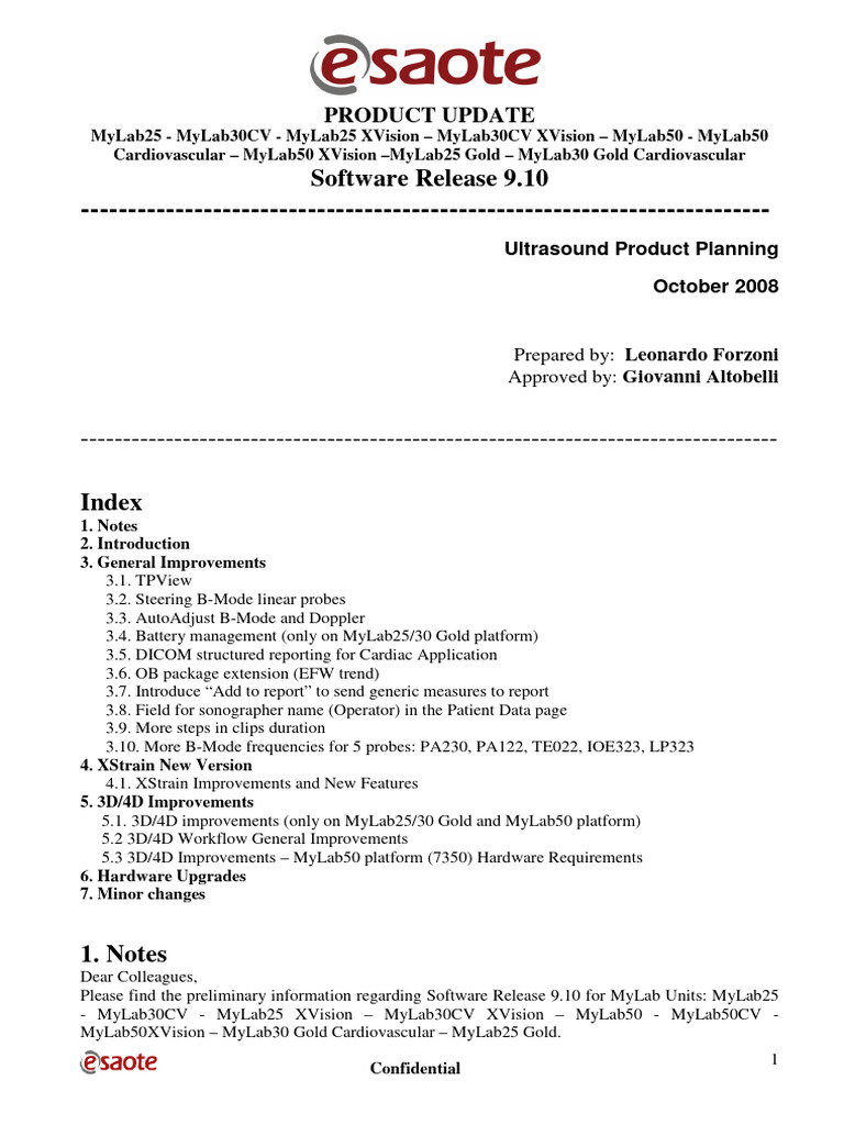 MyLab Ultrasound Software Update 9.10 | PDF | Volume | Medical Imaging