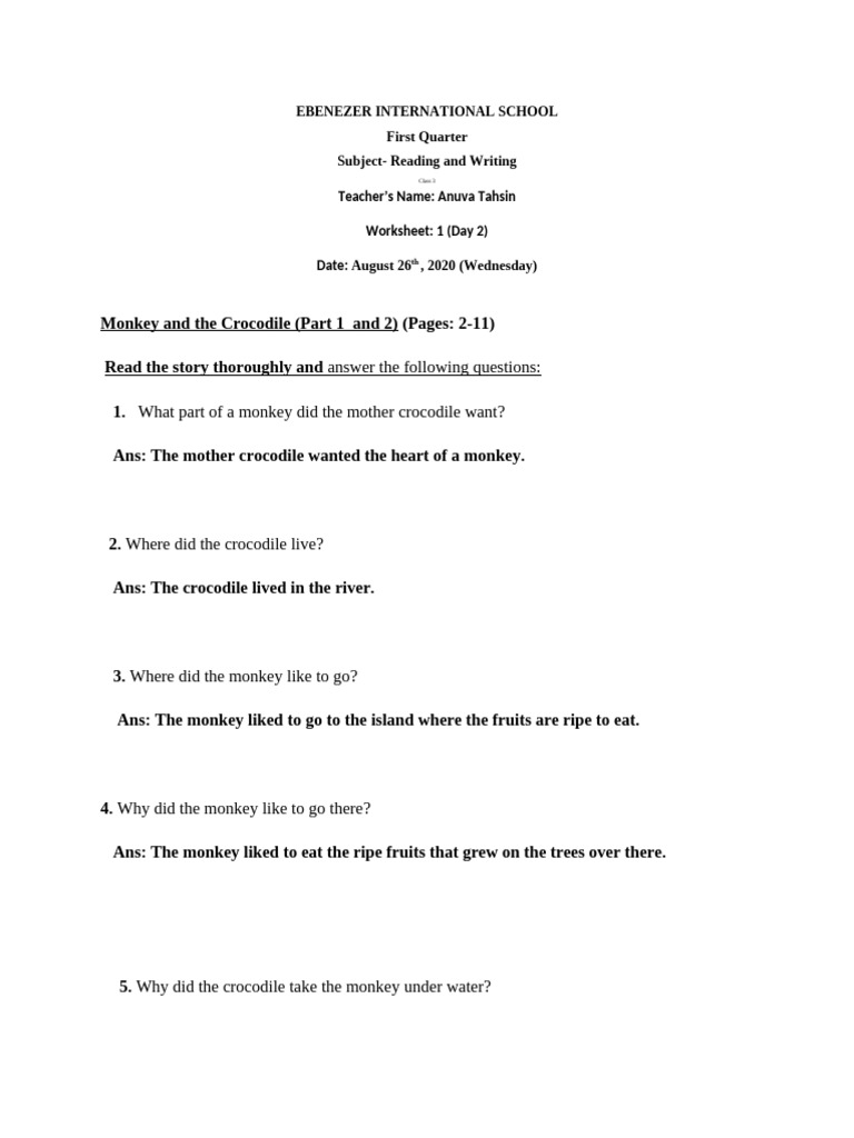 C3 Lit. WS 1 Answers | PDF