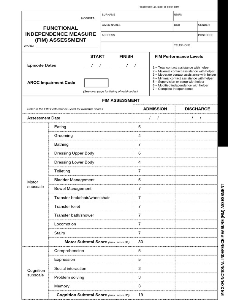 SANADC - Form - FIM Medical Record Form | PDF | Clinical Medicine ...