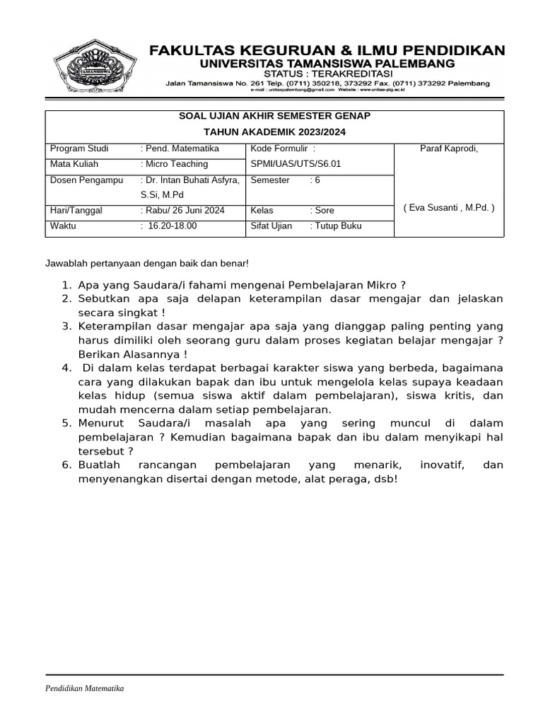 Uas Micro Teaching MTK SMT 6 | PDF