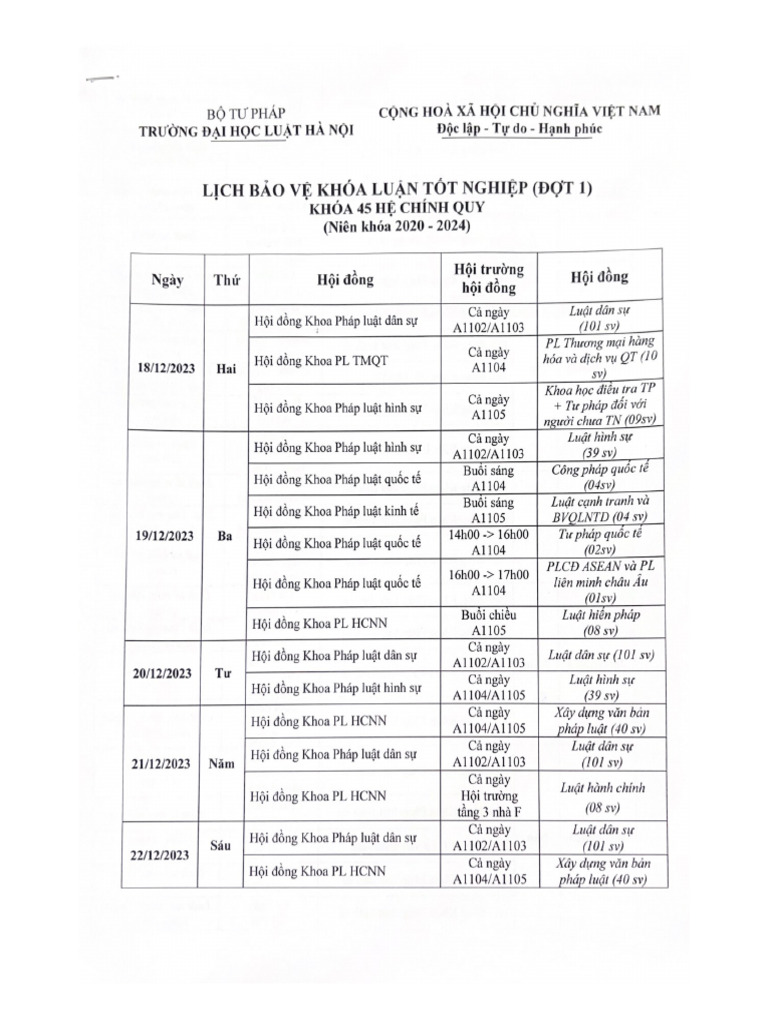 Lịch KLTN K45 | PDF