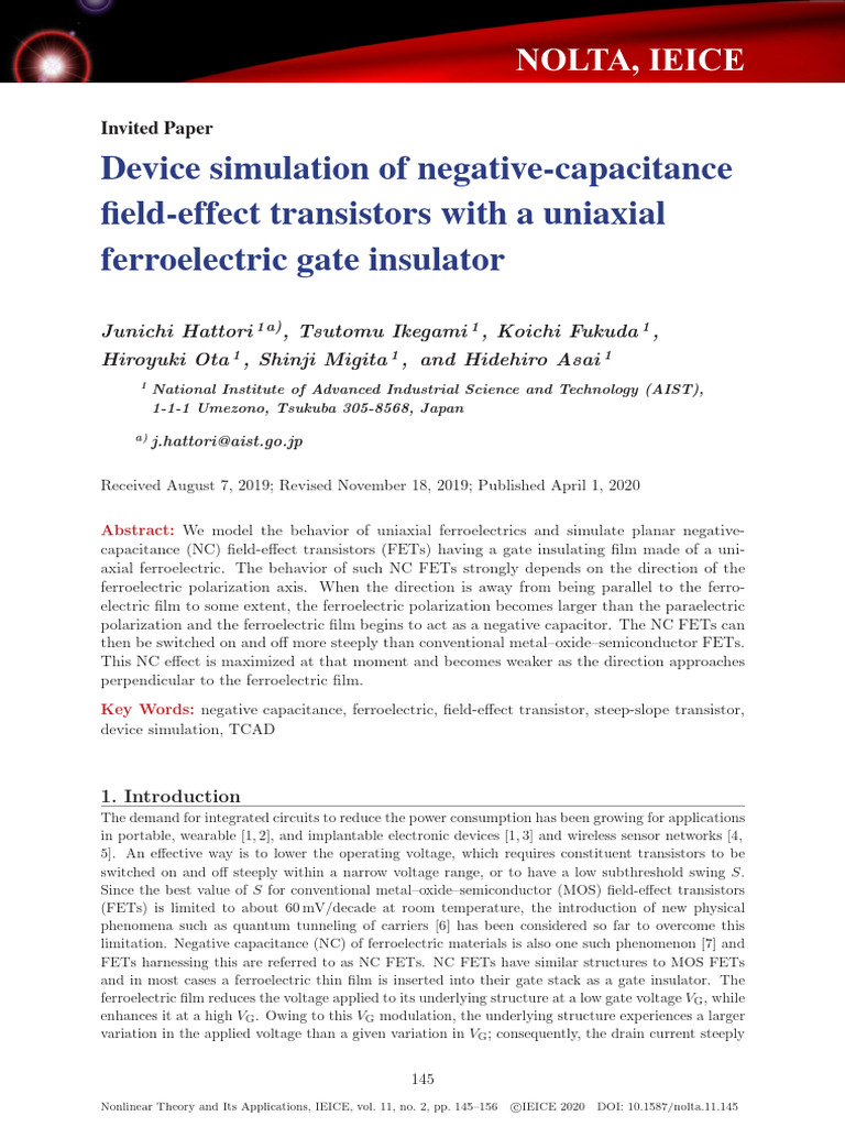 Negative-Capacitance FET Simulation | PDF | Field Effect Transistor ...