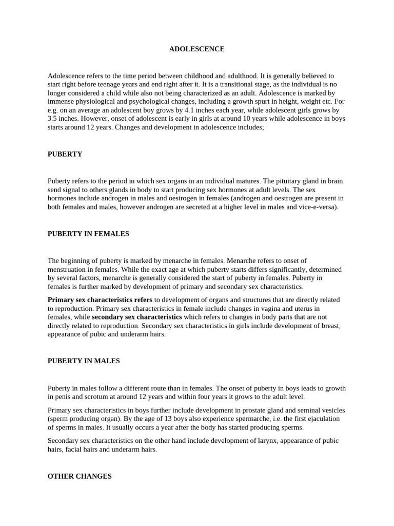 ADOLESCENCE | PDF | Puberty | Adolescence