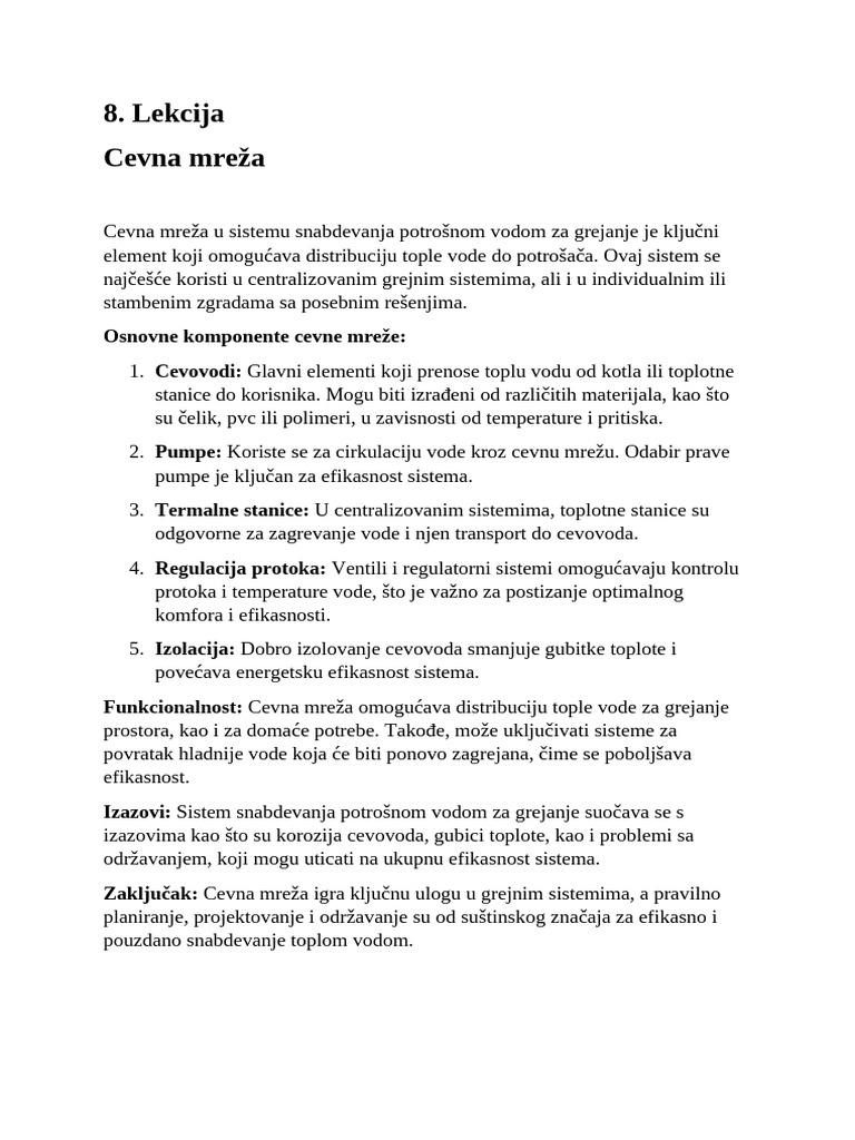 8. lekcija Cevna mreža | PDF