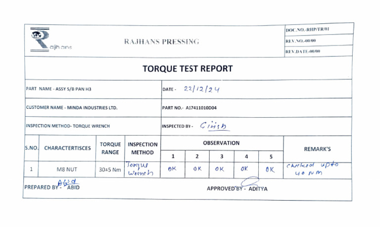 Torque test report | PDF