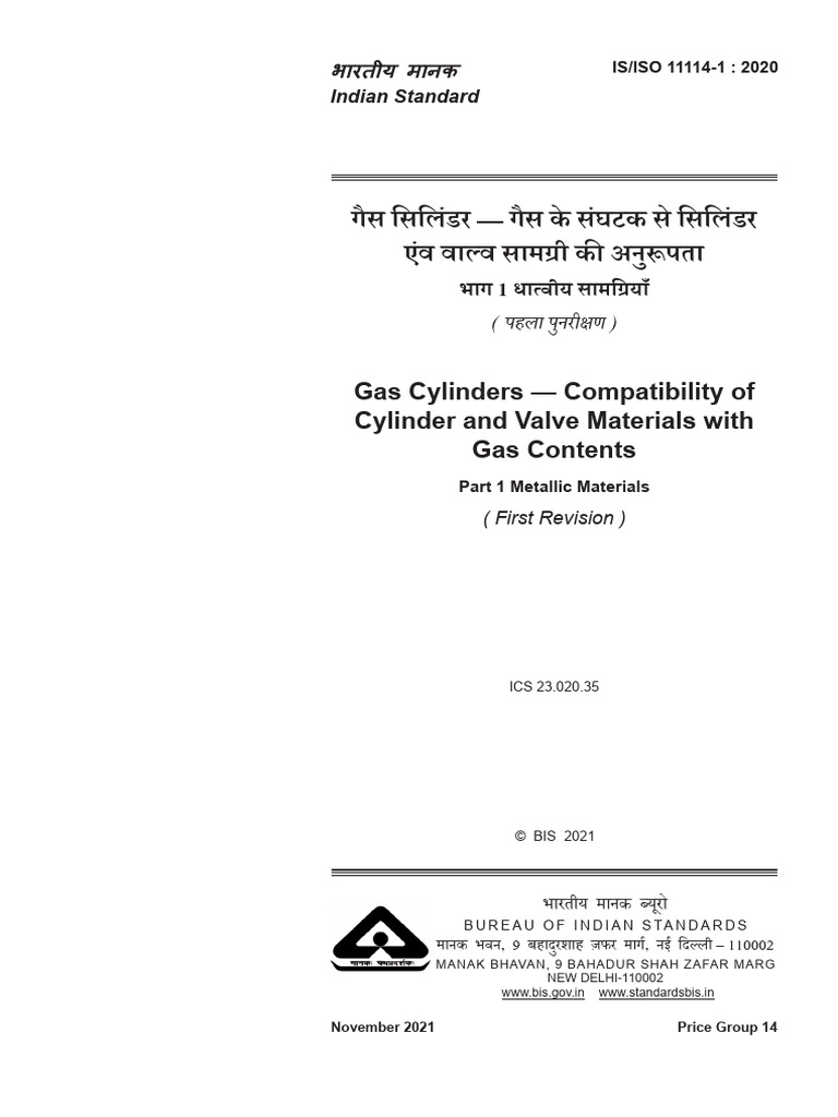 Gas Cylinders - Compatibility of Cylinder and Valve Materials With Gas ...