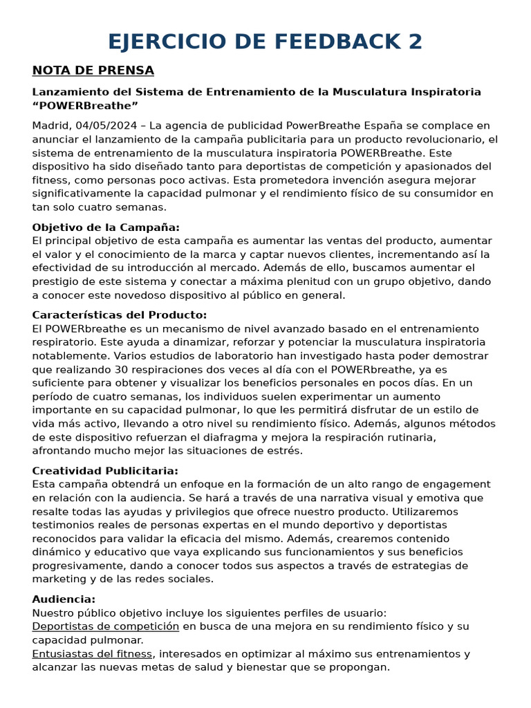 Ejercicio de Feedback 2 (Creatividad y Pensamiento Disruptivo) | PDF | Publicidad | Servicio de ...