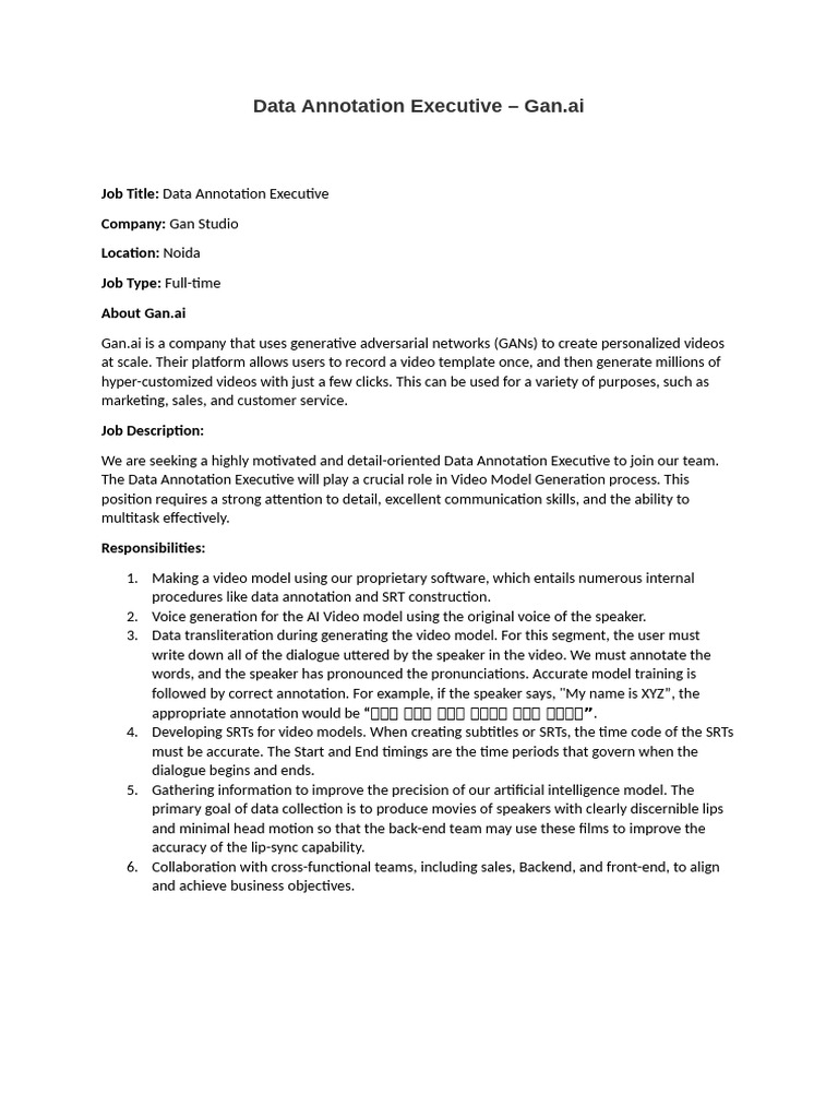 Data Annotation Executive_JD | PDF | Artificial Intelligence | Intelligence (AI) & Semantics