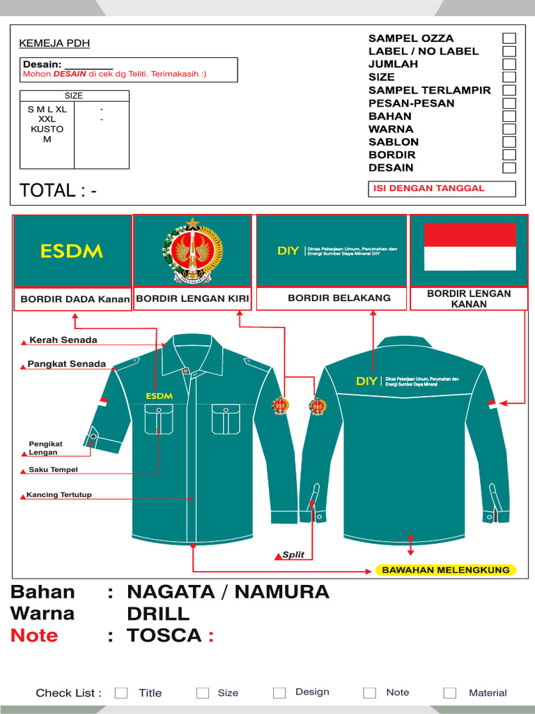 Desain Kemeja PDH Tosca Polos | PDF