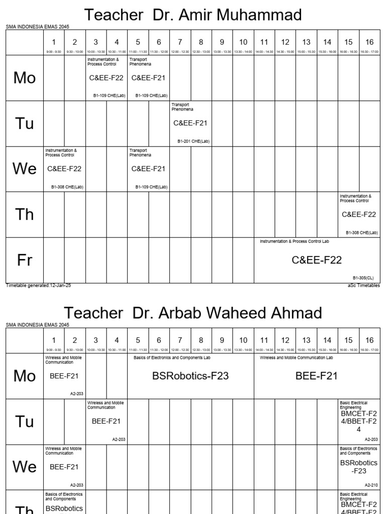 FEST Teacher Timetable Spring 2025 V1 | PDF | Applied And Interdisciplinary Physics | Physical ...