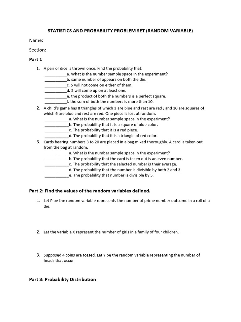 Random Variable Probability Problems | PDF | Random Variable | Randomness
