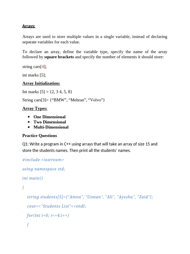 Arrays in C | PDF | Namespace | Object Oriented Programming Arrays in C | PDF | Namespace | Object Oriented Programming