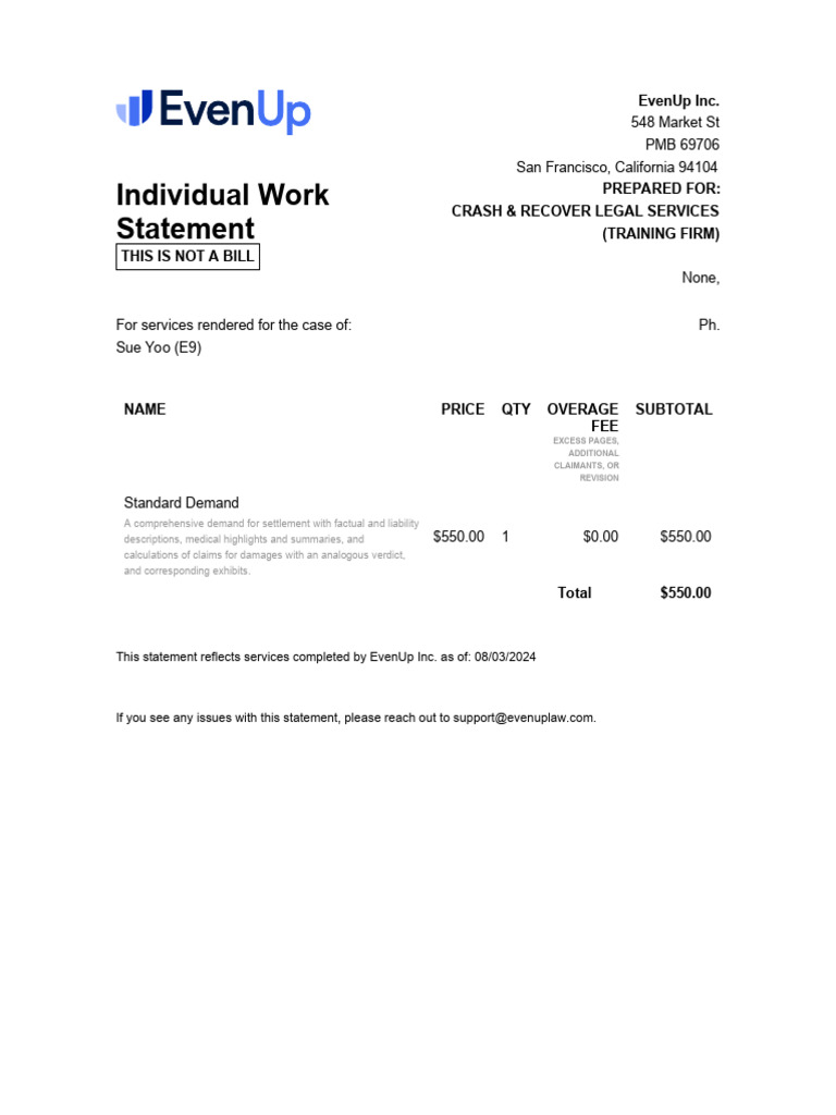 Evenup-Statement-Sue-Yoo (E9) | PDF
