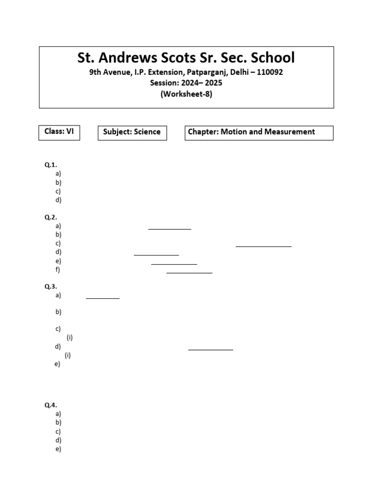 Science - Motion and Measurement WS-8 (VI) 2024 | PDF