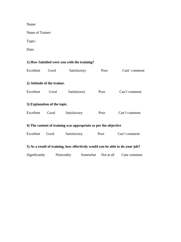 Trainer Feedback Survey Results | PDF