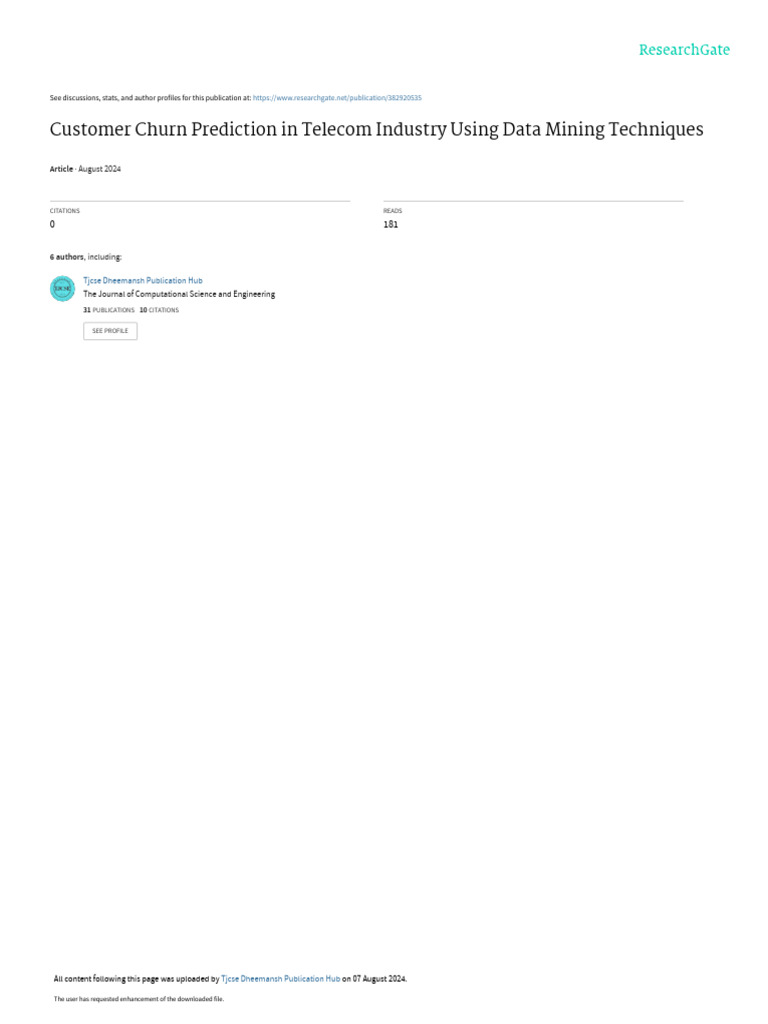 Customer Churn Prediction in Telcom Industry Using Data Mining ...