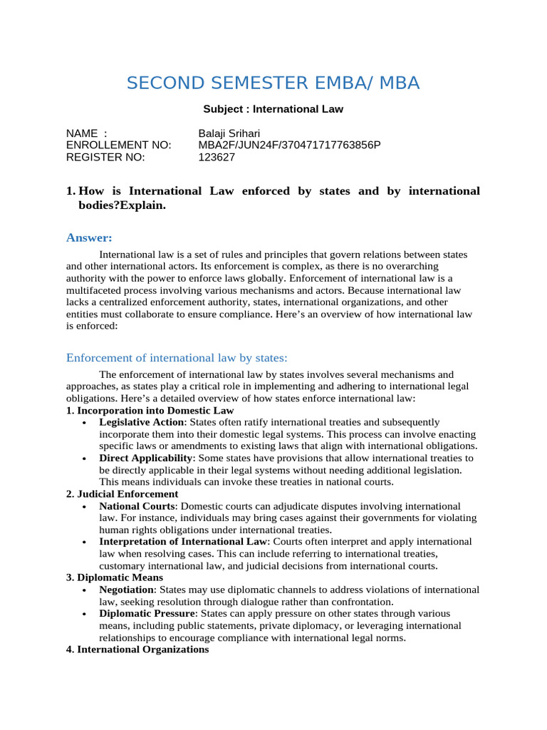 International Law - Answer Sheet | PDF | International Law | Human Rights