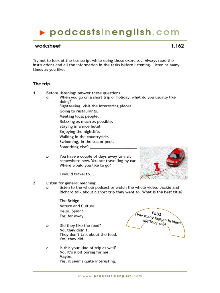 Podcast No.163 Trip - Worksheet | PDF