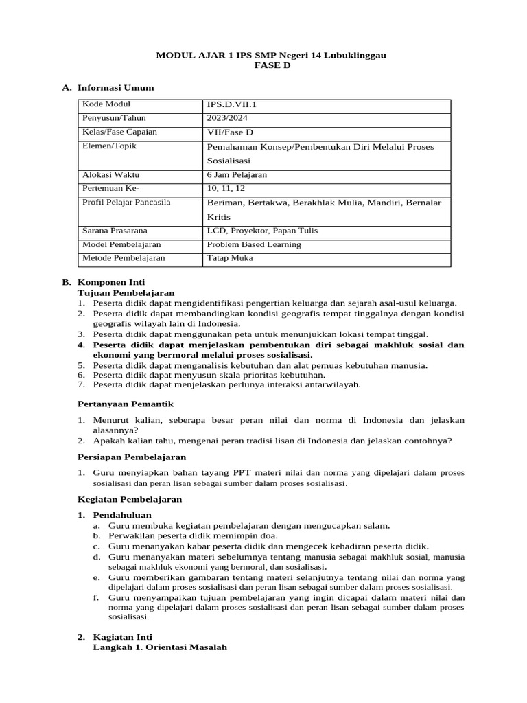 Ips SMP Kelas Vii - Modul Ajar 1.5 (Bab 1) | PDF