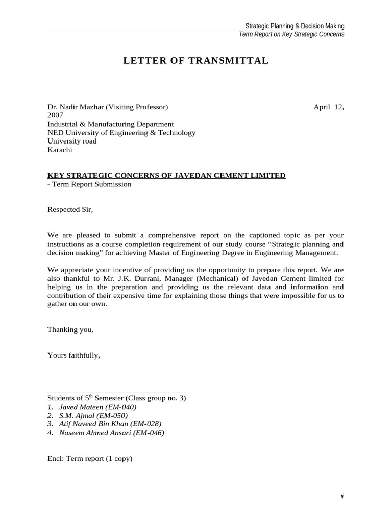 Strategic Planning Report: Javedan Cement | PDF