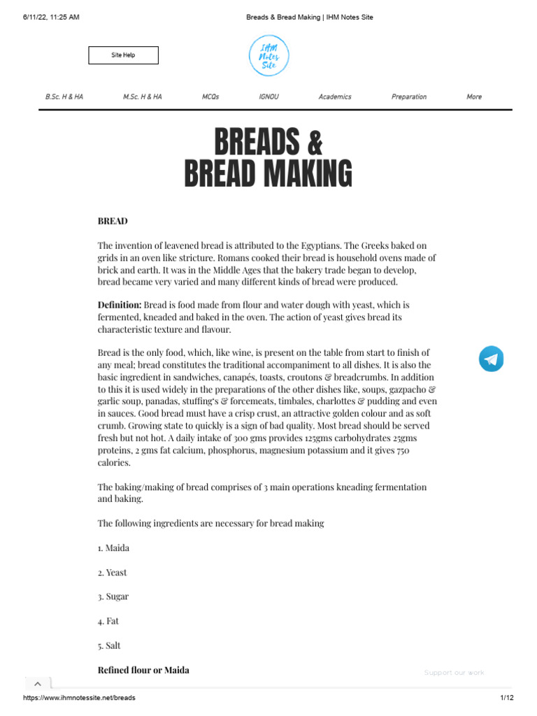 Bread Making Process Overview | PDF | Breads | Yeast