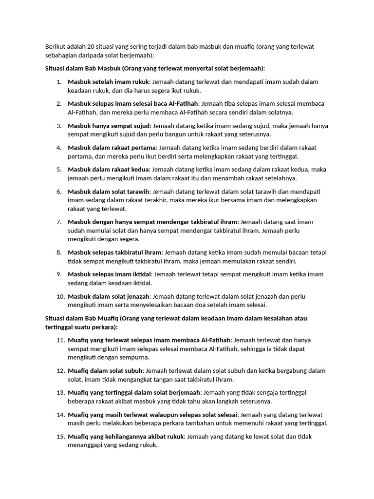 Situasi Makmum Masbuk dan Muafiq | PDF