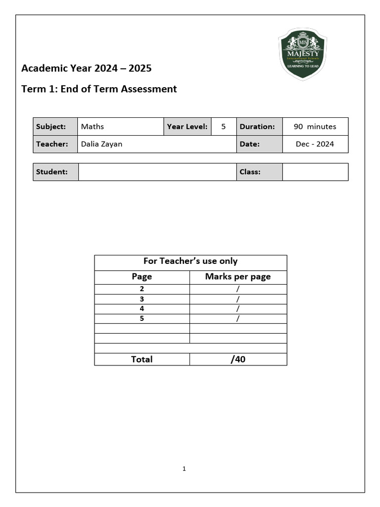 Y5 final exam answer key | PDF | Mathematical Notation | Elementary Mathematics