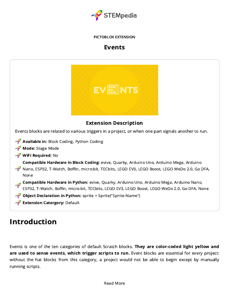 Events Blocks in PictoBlox - Block Coding | PDF | Scratch (Programming ...