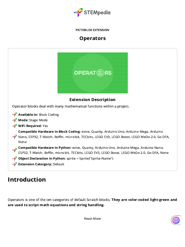 Operators Blocks For Block Coding in PictoBlox | PDF | Numbers ...
