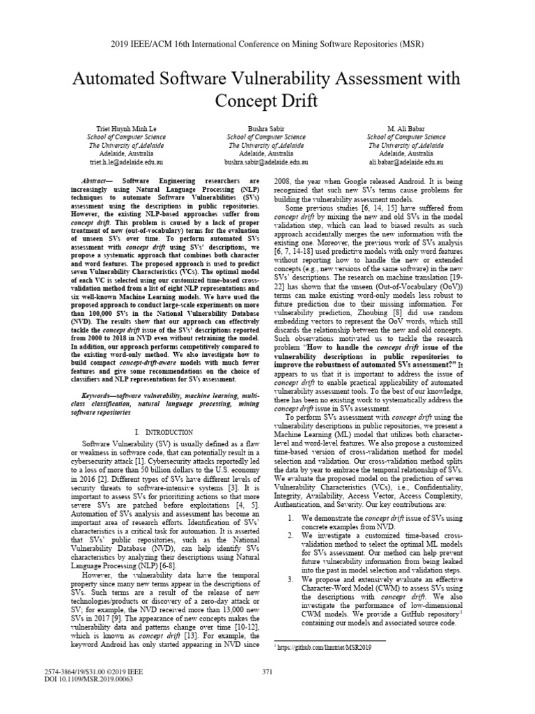 Automated Software Vulnerability Assessment With Concept Drift | PDF ...
