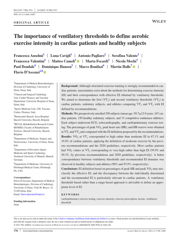 The Importance of Ventilatory Thresholds To Define | PDF | Cardiology ...