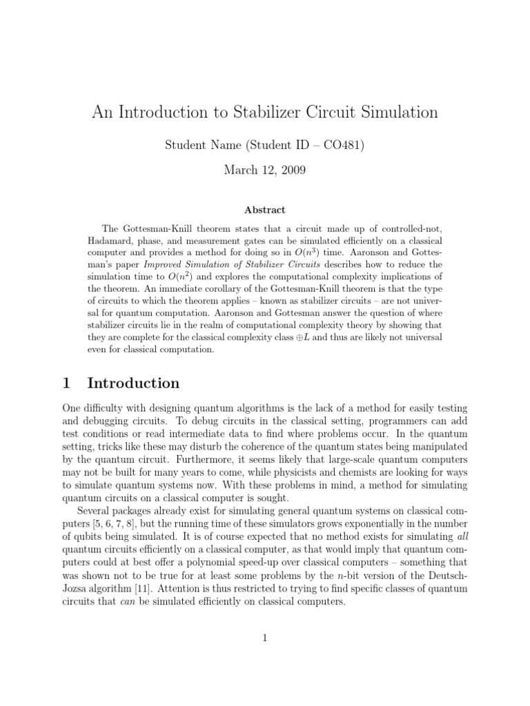 Intro_Stabilizer_Circuits | PDF | Quantum Computing | Computational Complexity Theory