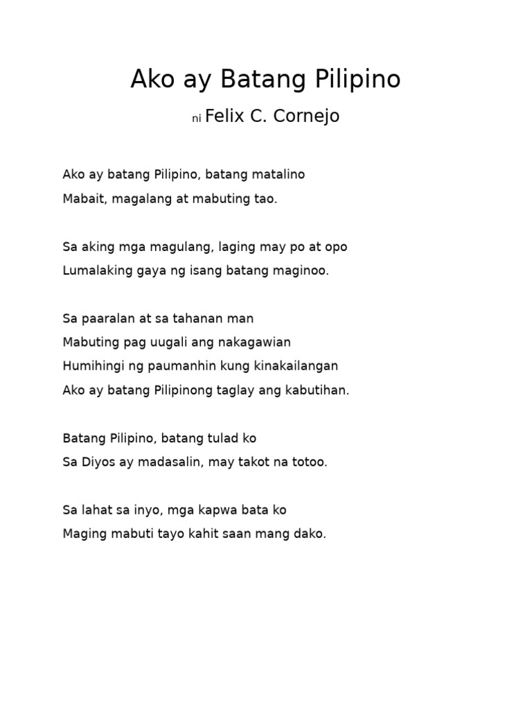 Ako Ay Batang Pilipino Ok | PDF